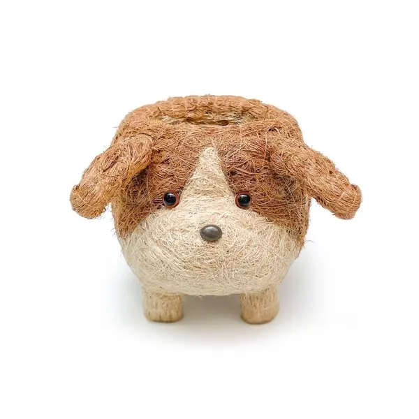YUMI WEAVES White / Brown Beagle Plant Pot And Desk Organiser - White/brown