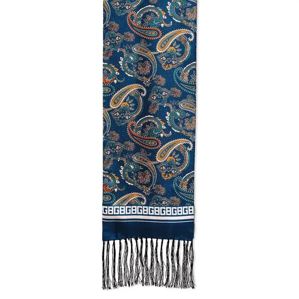 GRESHAM BLAKE Teal & Orange Paisley Silk Scarf - Blue