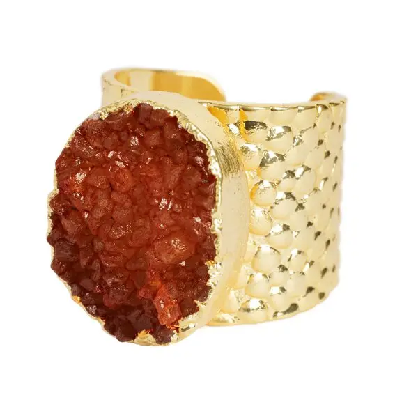 YAA YAA LONDON Burnt Crystal Crush Gold Statet Ring - Orange