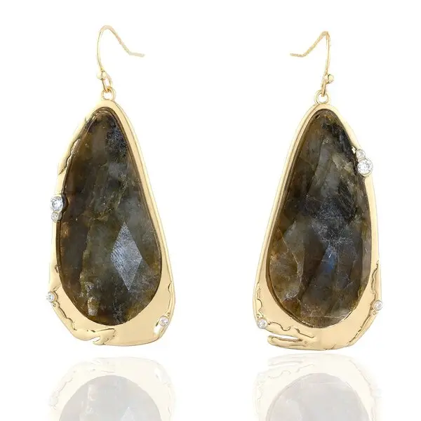 RARE MATTERS JEWELRY Grey / Brown Fluid Teardrop Labradorite Statet Earrings - Grey/brown