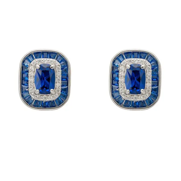 LATELITA Silver / White / Blue Great Gatsby Stud Earrings Sapphire Silver - Silver/white/blue