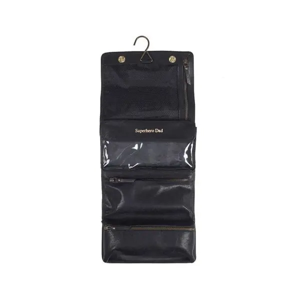 VIDA VIDA Hanging Leather Wash Bag. -superhero Dad - Black