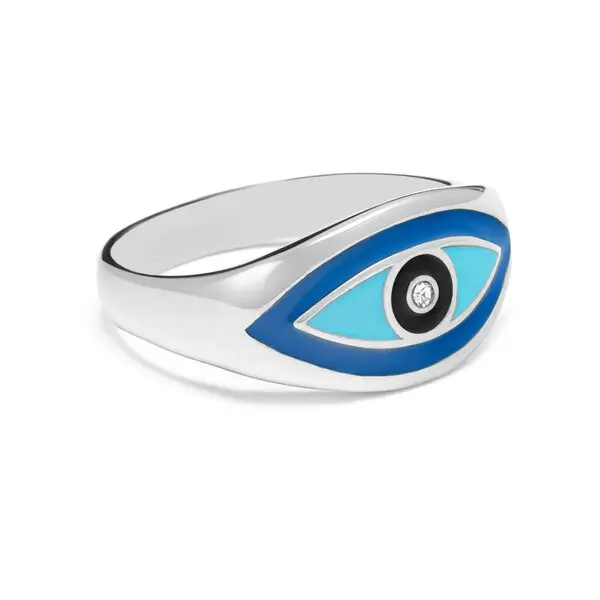 NIALAYA JEWELRY Silver / Blue Silver Evil Eye Ring - Silver/blue
