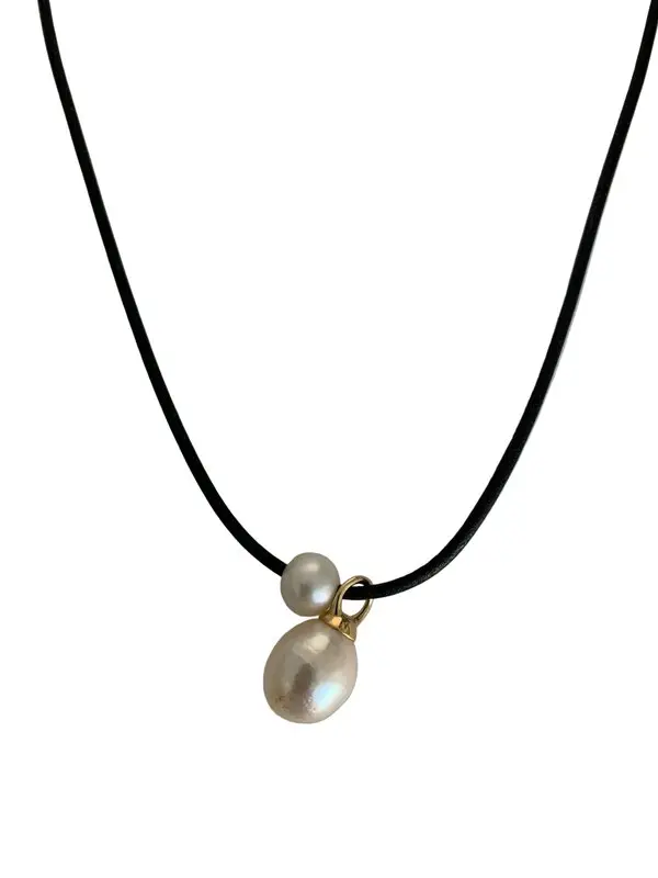 FLORENTIS JEWELLERY Asymmetrical Leather & Pearl Necklace - Black