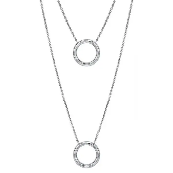 GOLD & HONEY Double Circle Drop Layered Necklace - Silver
