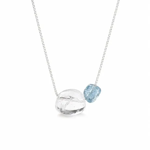 ORMIRO Hour Aquamarine & Clear Quartz Silver Necklace - Blue