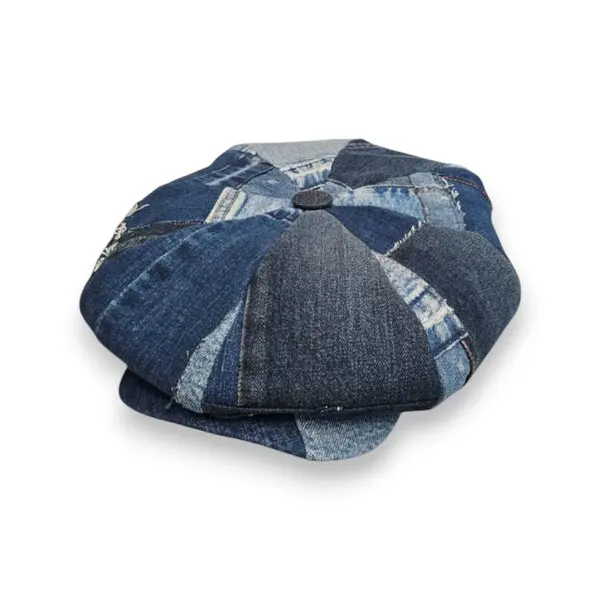 MISTER MILLER - MASTER HATTER Leigh Francis X Mister Miller Oversized Bakerboy Cap In Patchwork Denim - Blue