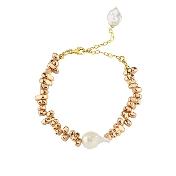 LINYA JEWELLERY Sirius Baroque Pearl Hematite Stone Bracelet - Gold