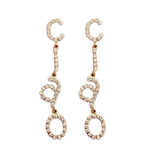 ACHALA HANDCRAFTED Neutrals Crystal Ciao Drop Earrings With Pavé Crystals - Gold