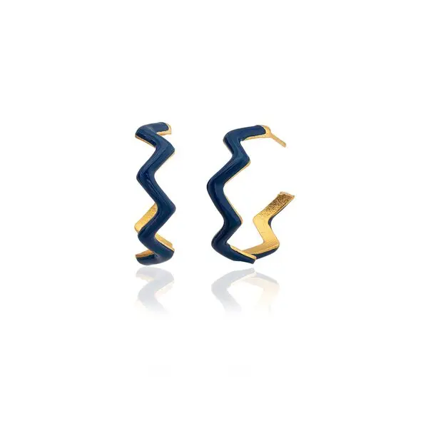 MILOU JEWELRY Navy Zig Zag Hoop Earrings - Blue