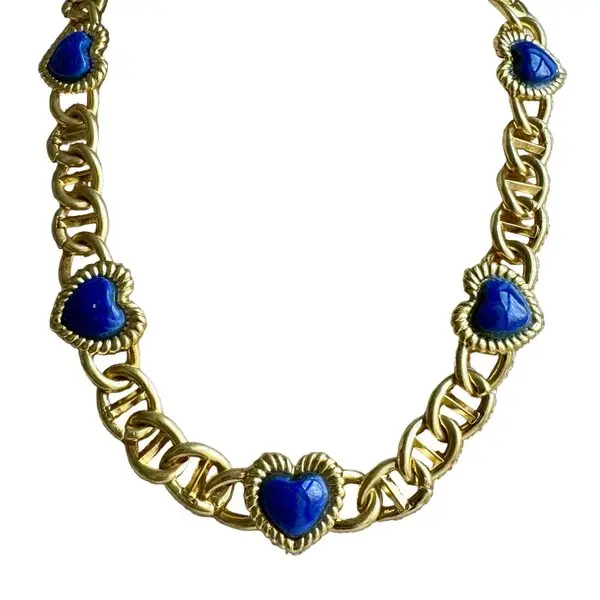 LAURA GRAY Sloan Heart Necklace / Dark - Blue