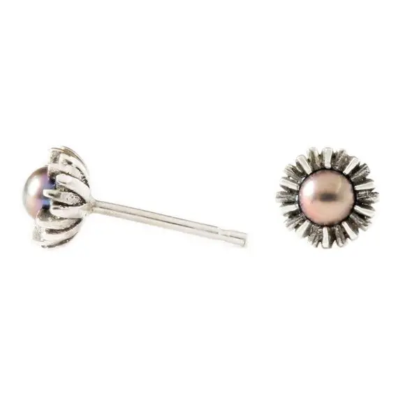LEE RENEE Dahlia Bud Peacock Pearl Earrings - Silver
