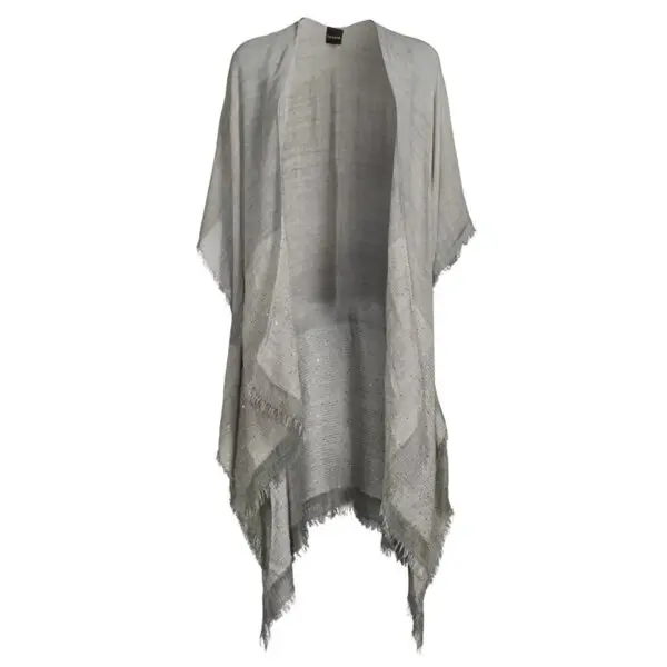 Saachi Fringed Sequin Light Gray Kimono - Grey