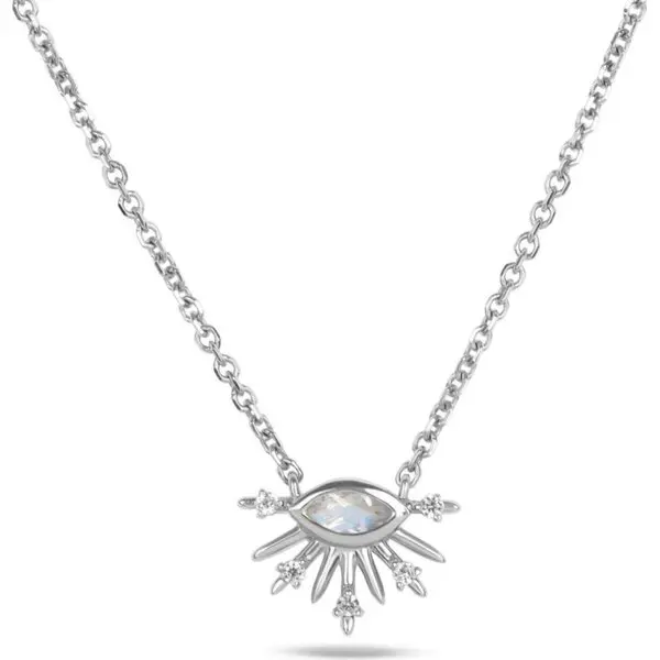 ZOHREH Neutrals Moonstone & White Sapphire Sunburst Necklace Sterling - Silver