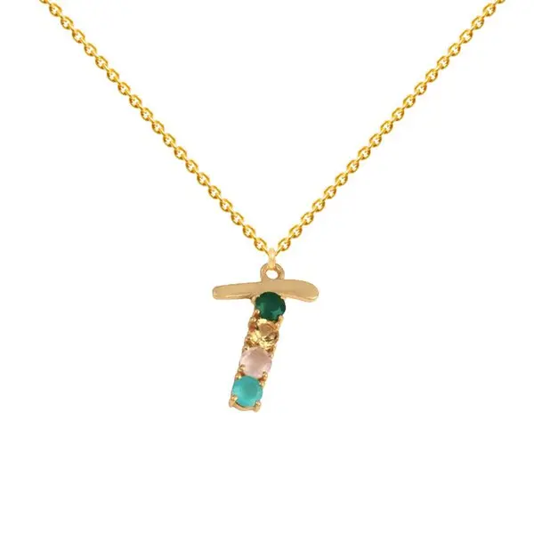 LAVANI JEWELS Multicolored Initial T Necklace - Yellow