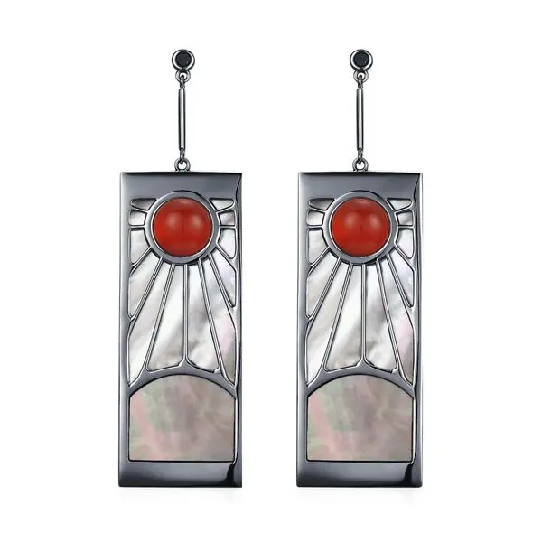 AZURA JEWELRY NEW YORK Demon Slayer Hanafuda Earrings Gold Vermeil - Black
