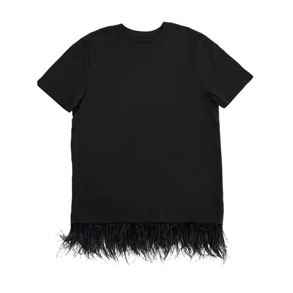 Baé Special Moments T-shirt Dress With Feathers - Black