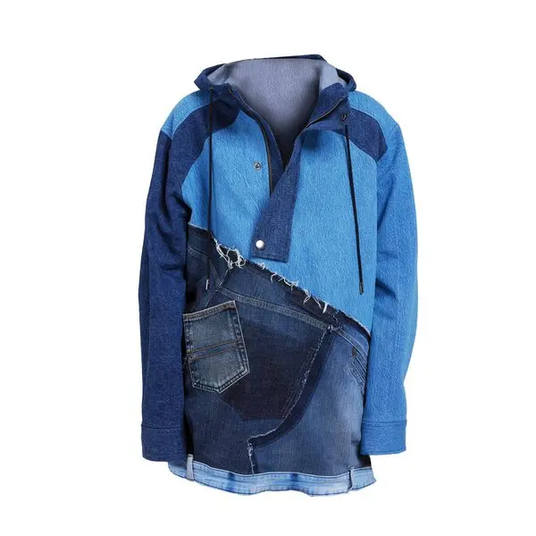 STORY WEAR Patchwork Hooded Top - Blue