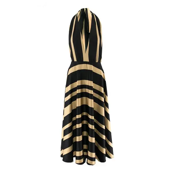 SILVIA SERBAN Neutrals / Bare Back Striped Satin Dress