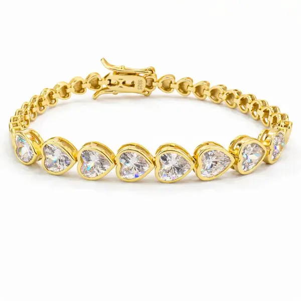 PEARL CODE Celine Big Heart Tennis Bracelet With Cubic Zirconia, -plated Silver - Gold