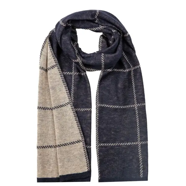 MOHAIR&ANGORA Blue / White Navy Roman Check Scarf - Blue/white