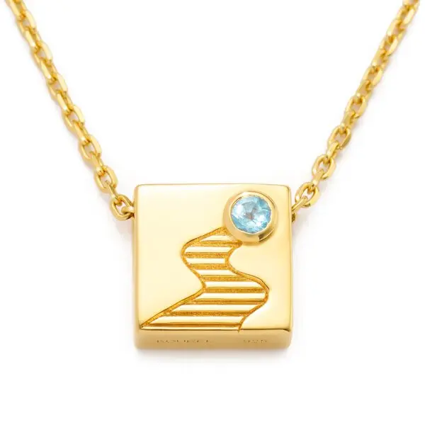 KOUREE You Know The Way' Necklace Pendant Charm Vermeil With Swiss Blue Topaz - Gold