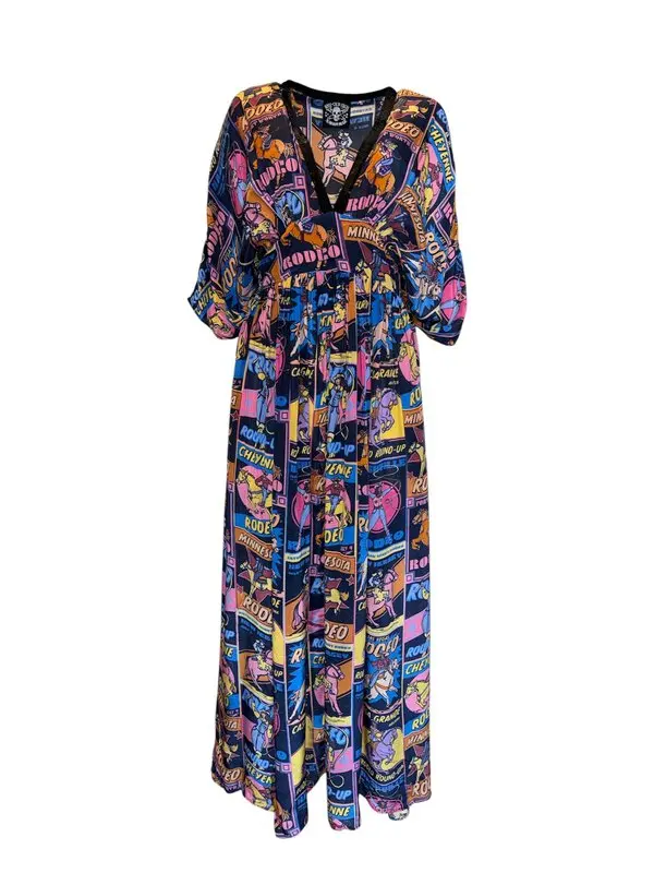 ANY OLD IRON Black / Blue Multicolor Rodeo Kaftan Dress - Black/blue