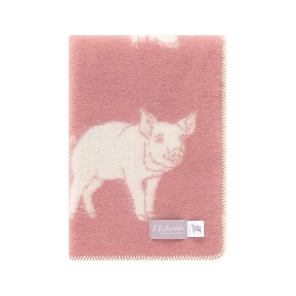 J.J.Textile White / Pink Piglet Small Wool Blanket - White/pink
