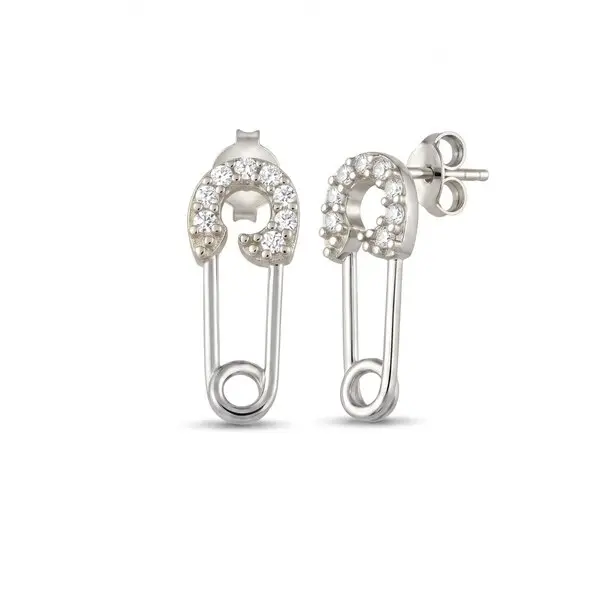 SPERO LONDON Sterling Jewelled Mini Safety Pin Stud Earring - Silver