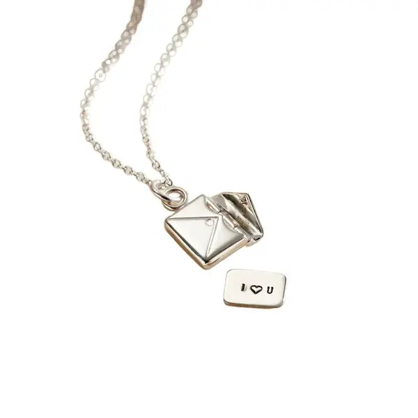 POSH TOTTY DESIGNS Sterling I Love You Mini Message Envelope Necklace - Silver