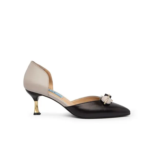 ILVI Neutrals / Nurdey -beige Leather Heeled Sandal - Black