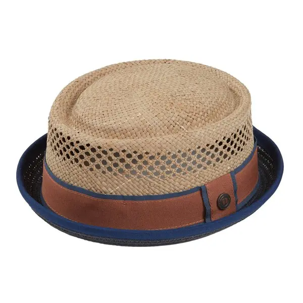 DASMARCA HATS Neutrals Dasmarca Jake Summer Telescope Crown Lightweight Seagrass Breathable Mod Style Straw Porkpie Hat Navy - Blue