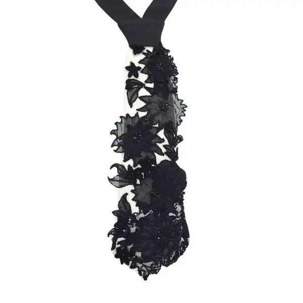 NANDANIE The Floral Embroidered Petite Necktie - Black