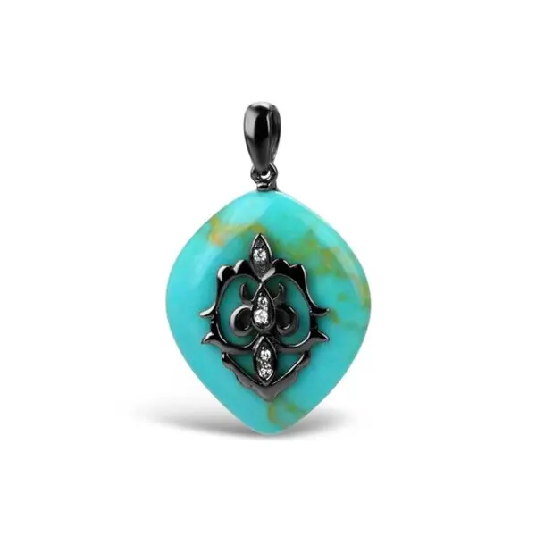 BELLUS DOMINA Sterling Silver Turquoise Pendant - Blue/black