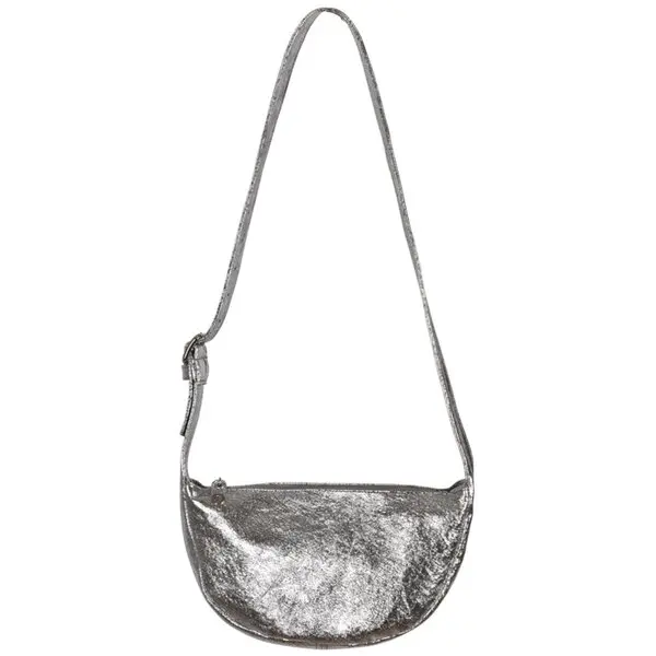 OWEN BARRY Leather Sling Bag Crossbody Bag Crackle Dominic - Silver