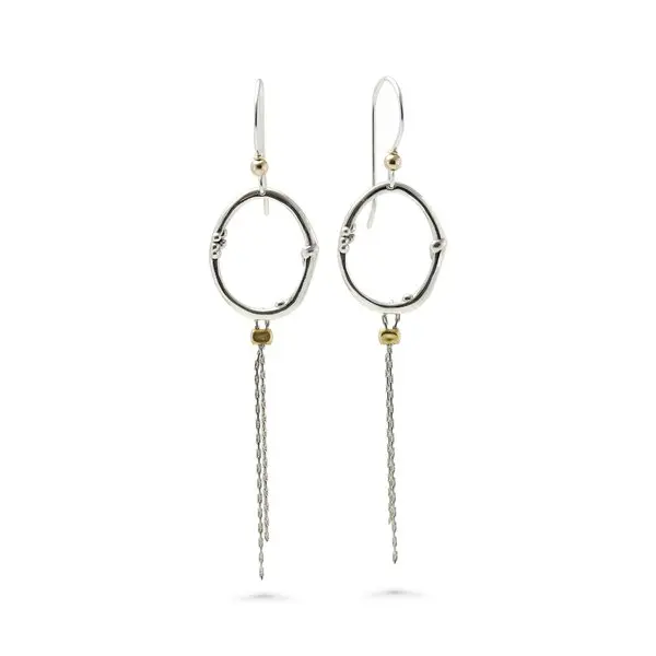 ISLA SILVER Gold / Silver Organic Oval & Tassel Dangle Earrings - Gold/silver