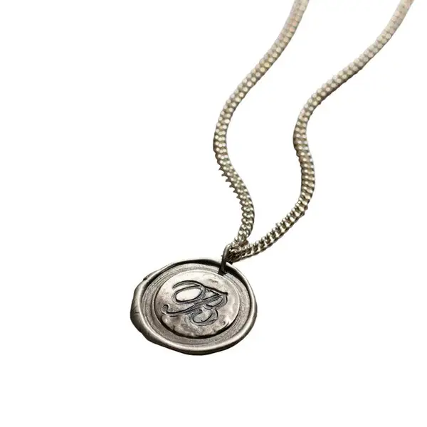 POSH TOTTY DESIGNS S Oxidised Initial Wax Seal Necklace - Silver