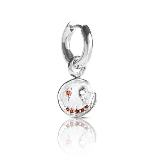 KASUN LONDON Smile Hoop Earrings – January – Garnet - Silver