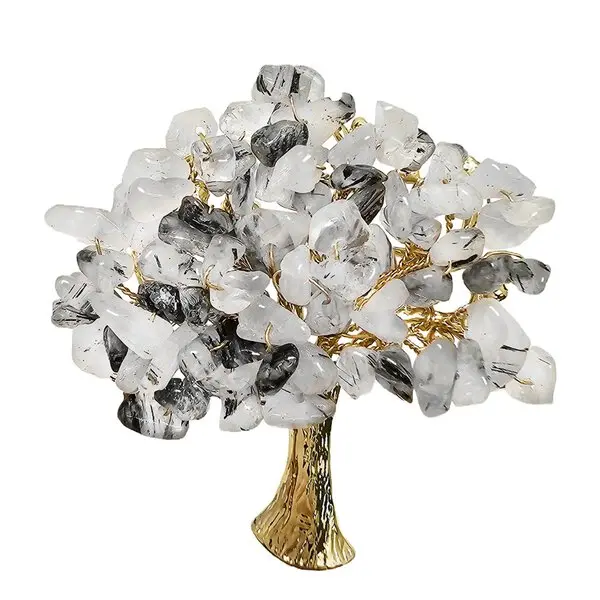 FARRA Tree Shaped Rutilated Quartz Brooch - Black
