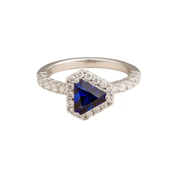 JUVETTI  White / Blue Diana White Gold Ring Blue Sapphire & Diamonds - White/blue