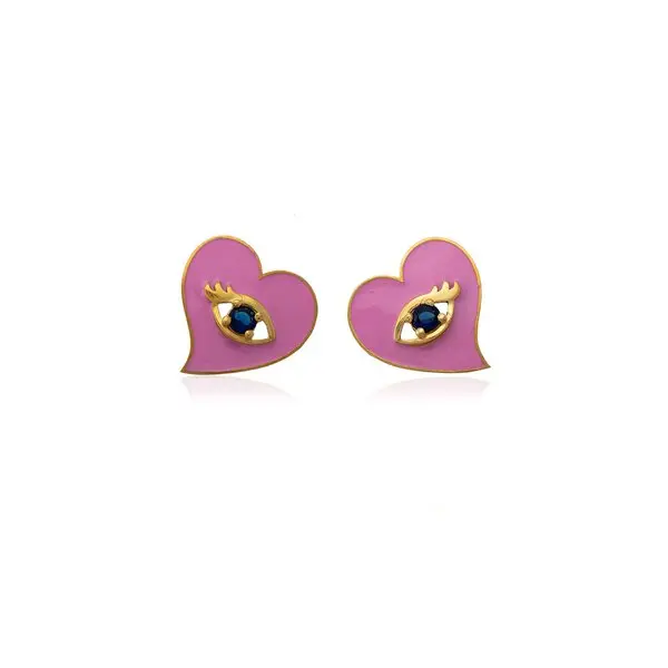 MILOU JEWELRY Heart Earrings With Evil Eye - Pink