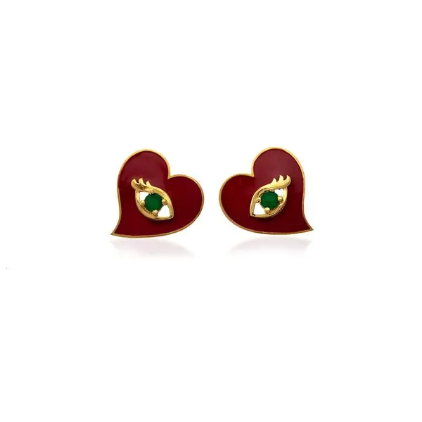 MILOU JEWELRY Heart Earrings With Evil Eye - Red