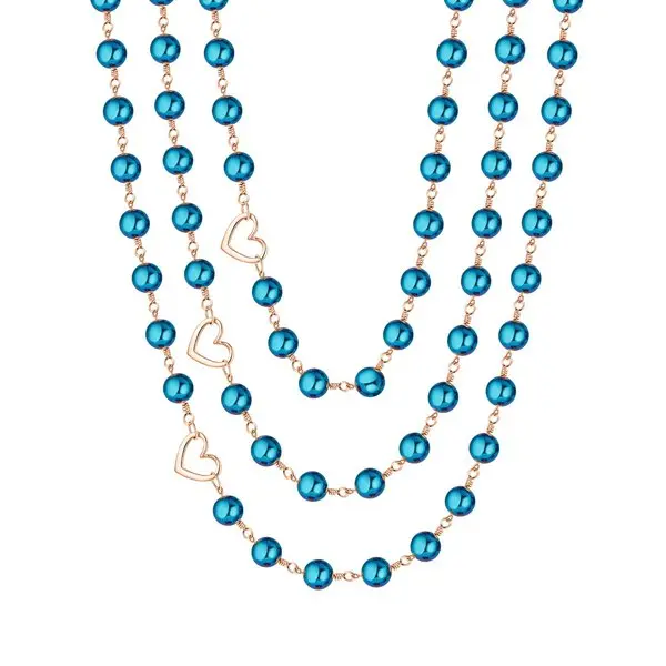 REJECTED HEARTS CLUB Celeste Socialite Three Layered Hematite Beaded Necklace With Magnetic Clasp - Blue