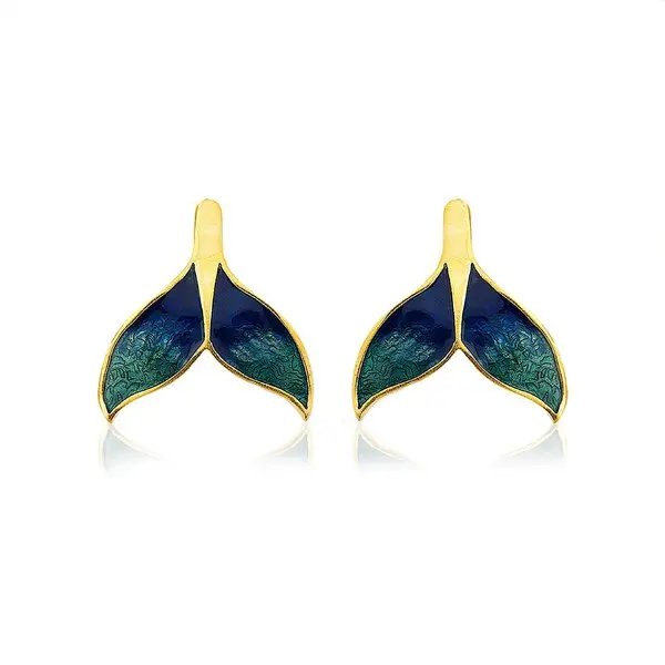 MILOU JEWELRY Navy Blue Whale Tail Earrings - Green
