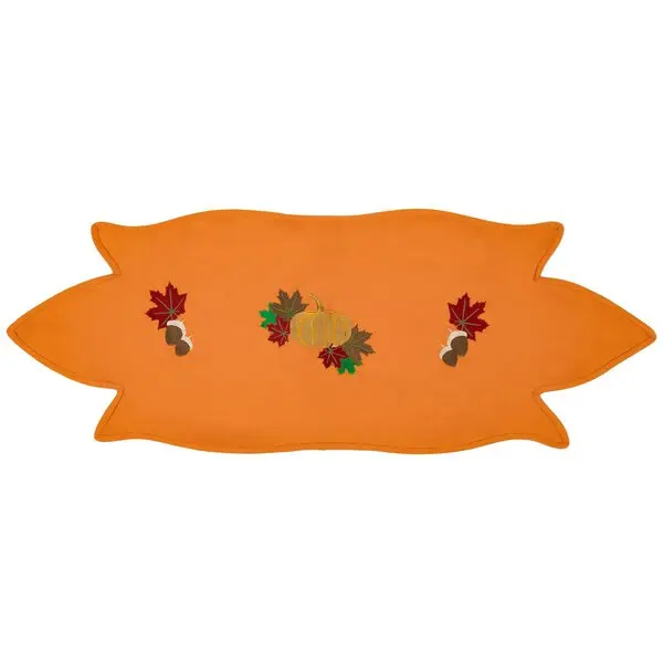 KM HOME COLLECTION Pumpkin Embroidery Cotton Runner - Orange