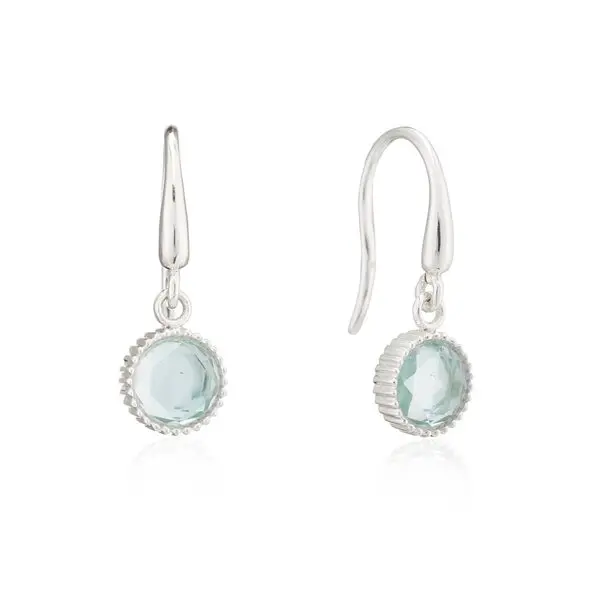 AUREE JEWELLERY Barcelona Silver March Topaz Birthstone Hook Earrings - Blue