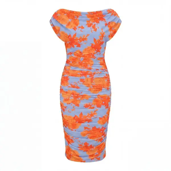 ATOM LABEL Oxygen Dress In Powder Blue & Floral - Orange