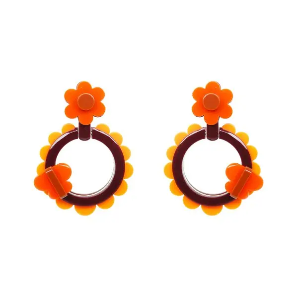 GISSA BICALHO Handmade Earring Acrylic Sunflower Cinnamon - Orange