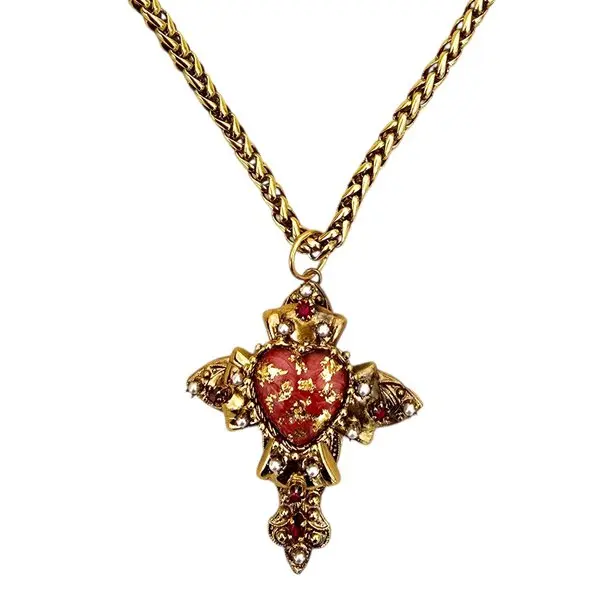 VSTYLE Red Enamel & Leaf Necklace