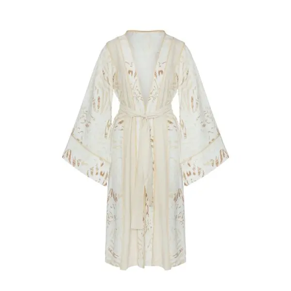 WOMEN & WOMEN Neutrals Woven, Linen Blend Special Printed, Natural Color Kimono